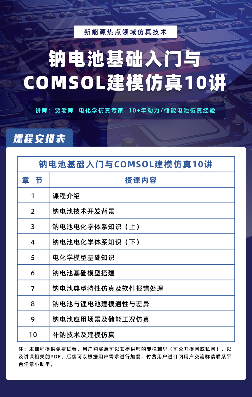 电化学钠电池基础入门与COMSOL建模仿真10讲_Comsol_电源_新能源_储能-仿真秀视频课程