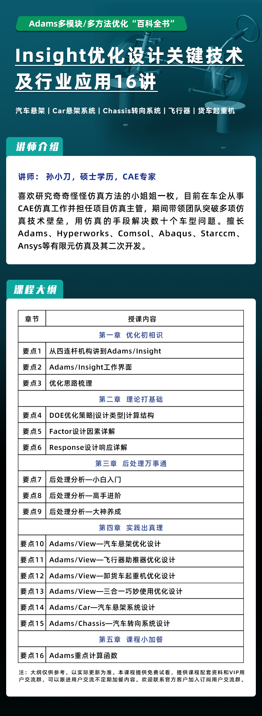 Insight优化设计关键技术及行业应用16讲：Adams多模块/多方法优化“百科全书”_Adams_结构基础_多学科优化-仿真秀视频课程